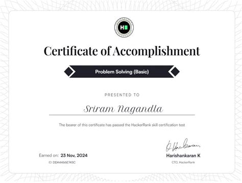 Sriram Nagandla On Linkedin Problemsolving Programming Hackerrank Certification