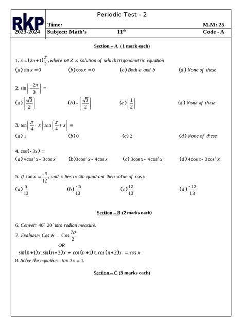 11th A Math Code A Pdf