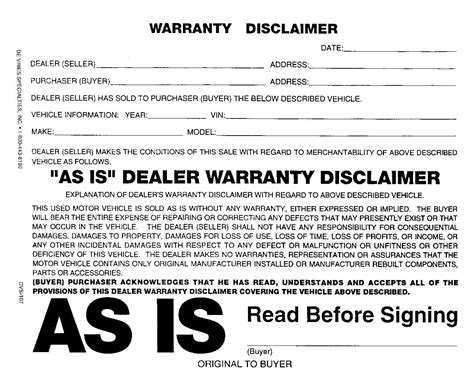 Used Car Disclaimer Template