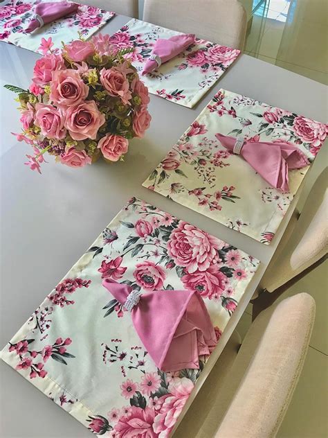 Kit Mesa Posta 4 Lugares Floral Rosa Luxo Serena Casa And Decoração Kits Mesa Posta Serena Decor