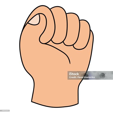 Hand Drawn Cartoon Clenched Fist On White Background Stock Illustration