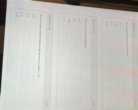 Solved Which Has The Largest Atomic Radius Size Question 15