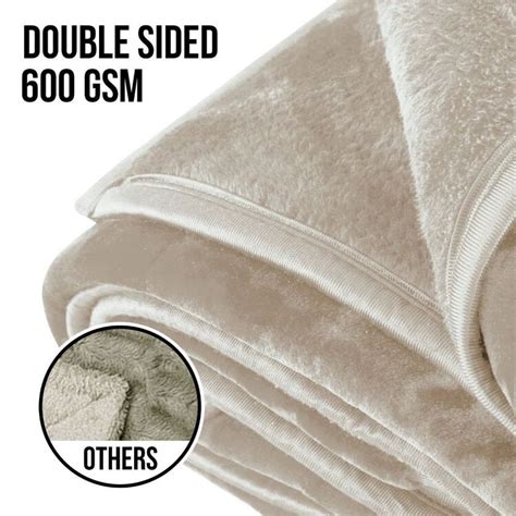 Laura Hill 800gsm Faux Mink Blanket Beige Queen Spotlight Australia