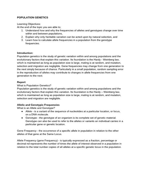 Population Genetics Pdf Population Genetics Mutation