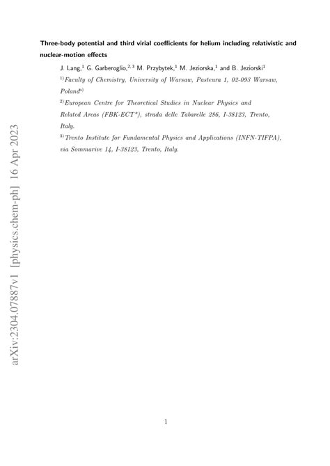 Pdf Three Body Potential And Third Virial Coefficients For Helium