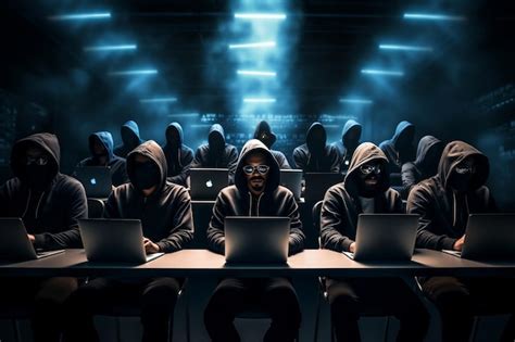 Premium Ai Image Digital Shadows Hacker Group Team In Front Hackers