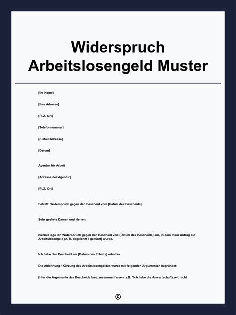 Widerspruch Arbeitslosengeld Muster