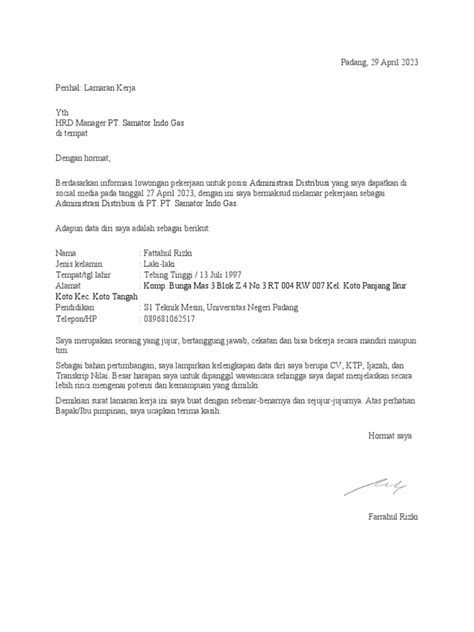 Surat Lamaran Samator Pdf