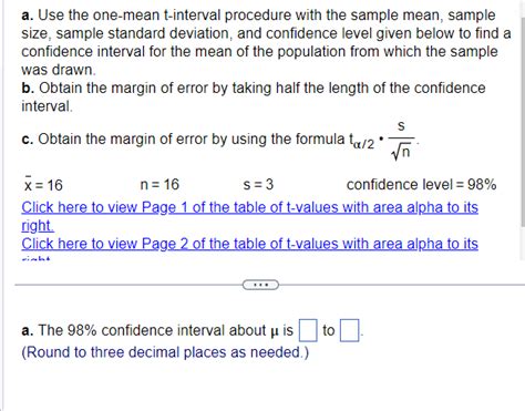 A Use The One Mean T Interval Procedure With The