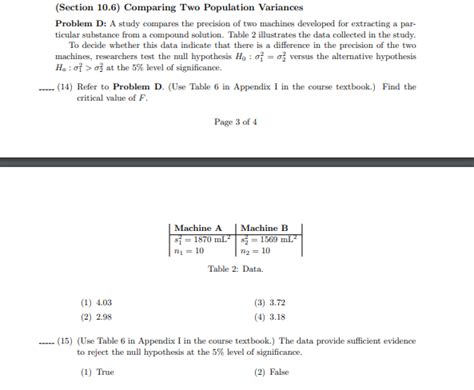 Solved Section 106 Comparing Two Population Variances