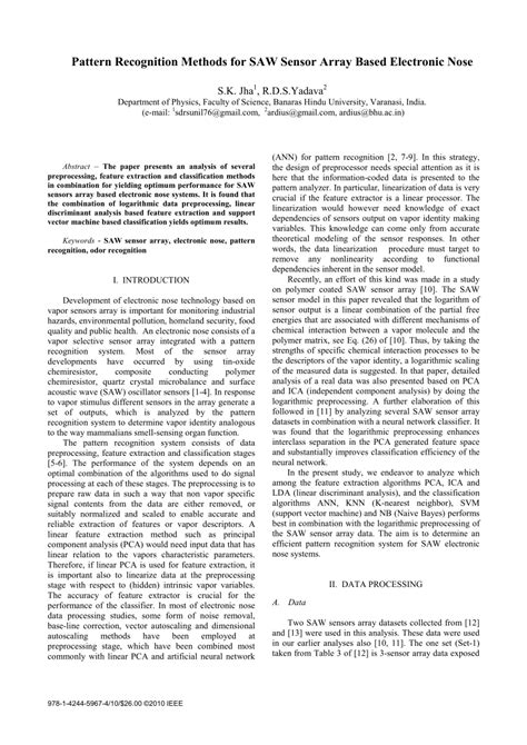 pdf pattern recognition methods for saw sensor array based electronic