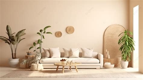 스칸디나비아에서 영감을 받은 보헤미안 거실 디자인의 모형 베이지색 톤 벽 3d 렌더링 그림 포스터 프레임 바닥 모형 벽 프레임 배경 일러스트 및 사진 무료 다운로드