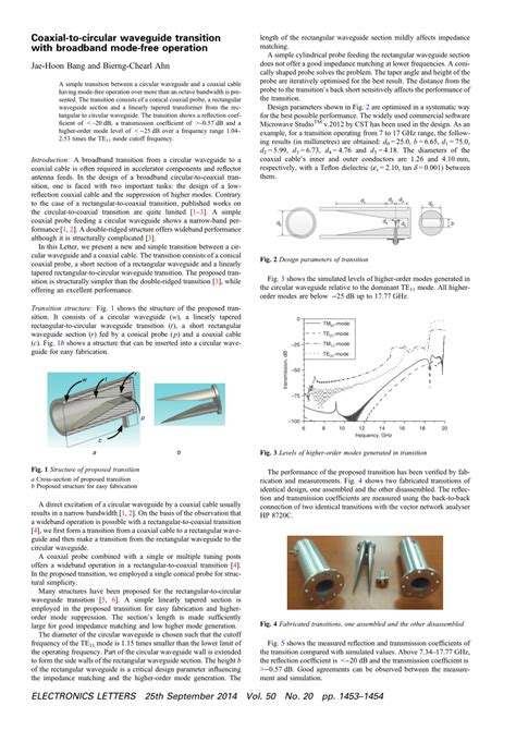 Pdf Coaxial To Circular Waveguide Transition With Broadband Mode Free Operation