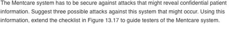 Solved The Mentcare System Has To Be Secure Against Attacks