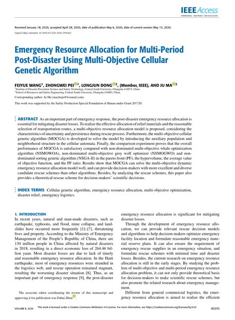 Pdf Emergency Resource Allocation For Multi Period Post Disaster Using Multi Objective