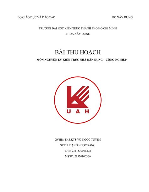 NLKT Đặng Ngọc Sang NLKT BỘ GIÁO DỤC VÀ ĐÀO TẠO BỘ XÂY DỰNG TRƯỜNG ĐẠI HỌC KIẾN TRÚC THÀNH
