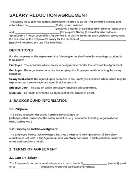 Salary Reduction Agreement Template Form Fill Out And Sign Printable