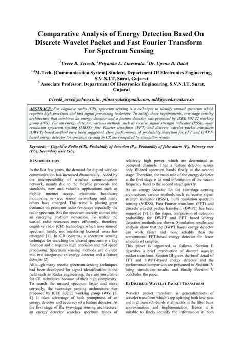 Pdf Comparative Analysis Of Energy Detection Based On Discrete Wavelet Packet And Fast Fourier