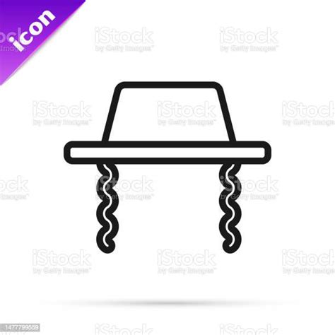 흰색 배경에 고립 된 사이드 록 아이콘블랙 라인 정통 유대인 모자 전통적인 옷을 입은 유태인 남성들 유대교의 상징 벡터 가공의