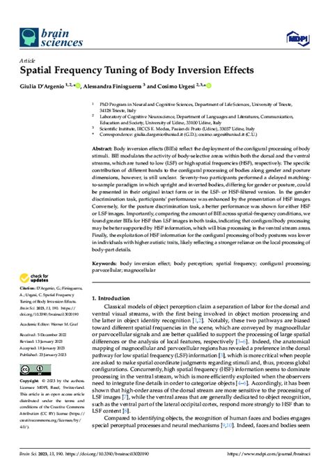 pdf spatial frequency tuning of body inversion effects giulia d