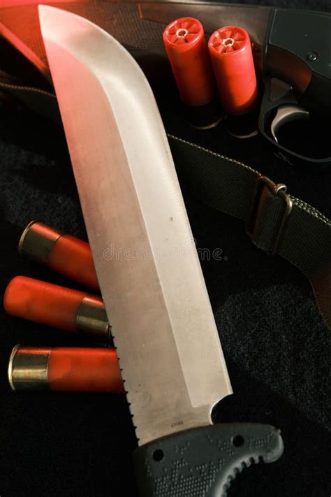 Weapon On Black Cloth Knife Rifle Shellstop View Top View Of Knife