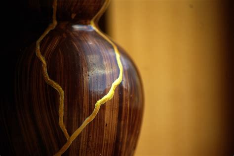 Kintsugi Vase Pair Brown With Flower Motif Etsy