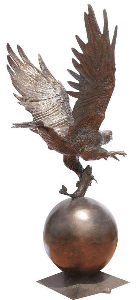 Sanyork Fair Trade Eagle On Ball Metal Garden Statue Bronze Color
