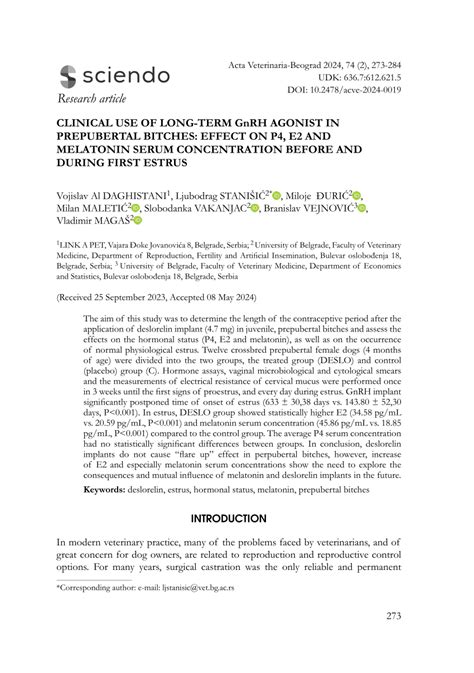 Pdf Clinical Use Of Long Term Gnrh Agonist In Prepubertal Bitches