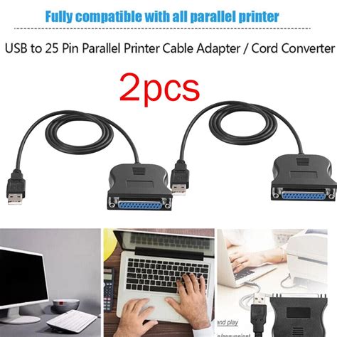 2pcs New Usb To Ieee 1284 Db25 25 Pin Parallel Printer Female Adapter