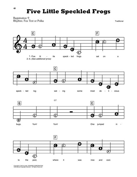Five Little Speckled Frogs Electronic Keyboard Organ Accompaniment