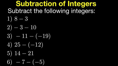 Subtraction Of Integers Youtube