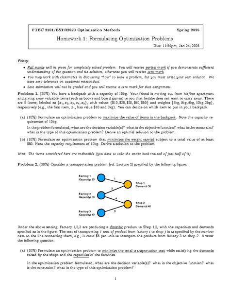 Ftec 2025 Homework 1 Formulating Optimization Problems Studocu