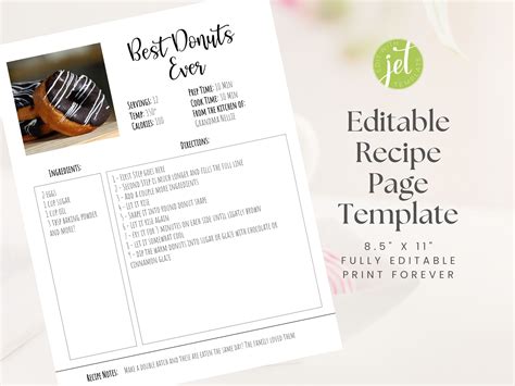 Editable Cookbook Template Recipe Book Template Recipe Page Etsy