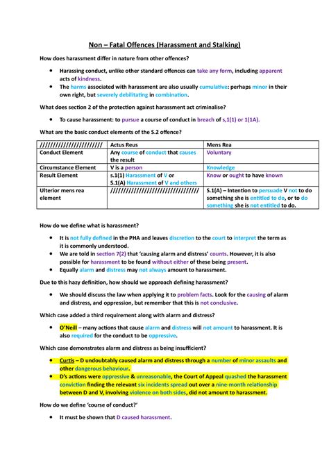 Harassment And Stalking Revision Non Fatal Offences Harassment And