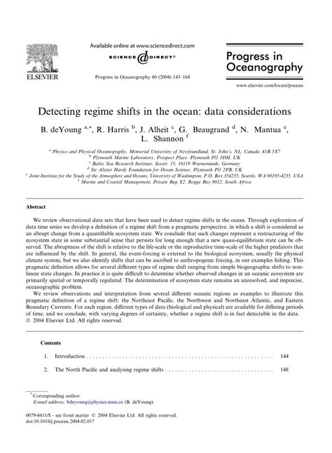 Pdf Detecting Regime Shifts In The Ocean Data Considerations Review Article