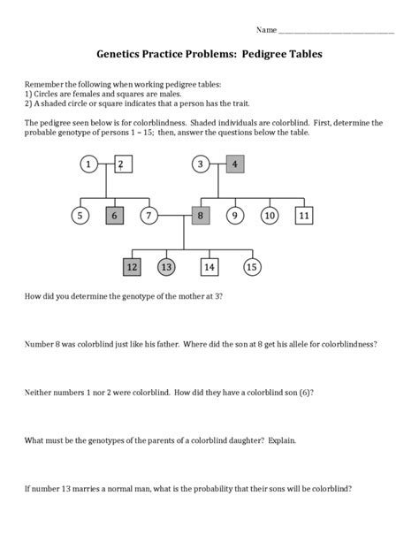 Genetics Problem Solving Worksheet