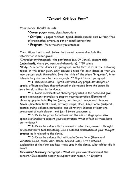 Concert Critique Form Gilbert Public Schools