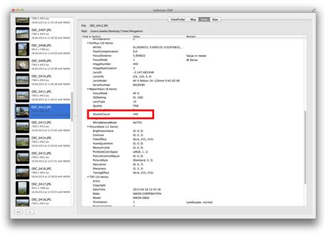 Exif Viewer For Mac Displays Shutter Count Statistics Auto Focus