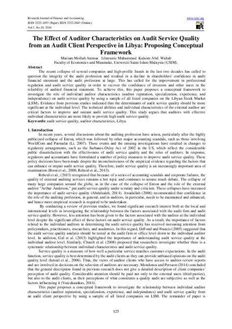 Pdf The Effect Of Auditor Characteristics On Audit Service Quality