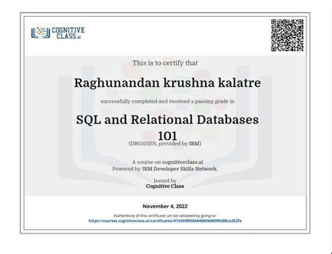 Raghunandan Kalatre On Linkedin Certificate Sql