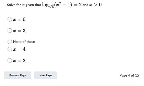solved e for x given that log8 x2−1 2 x 0x 3 none of these