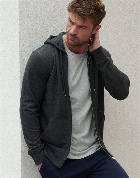 Mens Organic Cotton Zip Up Hoodie Dark Heather Grey