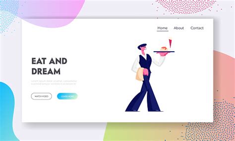 호스피탈리티 서비스 웹사이트 방문 페이지 파스타와 소스와 레드 와인과 접시의 유리와 균일 한 운반 트레이를 입고 웨이터 레스토랑 직원 웹 페이지 배너입니다 만화 플랫 벡터