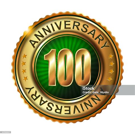 Ilustración De De 100 Años Aniversario Dorado De Etiqueta Y Más