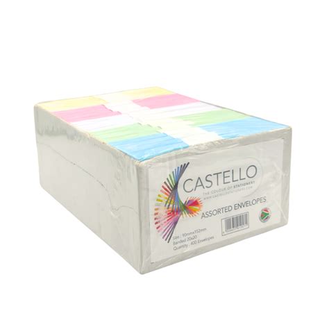 Envelopes 90x 152 Asstd Colours Castello Stationery