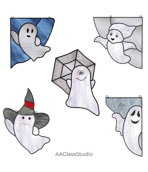 Playful Ghost Stained Glass Set Of 5 Funny Halloween Décor