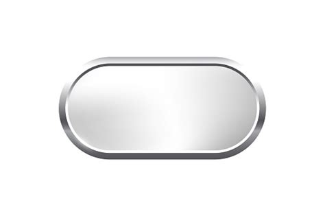 프레임 벡터 그림이 있는 은색 타원 단추입니다 빈 엠블럼 메달 또는 배지를 위한 3d 강철 광택 있는 우아한 타원형 디자인 흰색 배경에 격리된 플레이트에 반짝이는 그라데이션