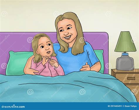 Illustration Of Mother Talking To Her Daughter In Bed Stock