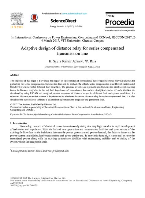 Pdf Adaptive Design Of Distance Relay For Series Compensated Transmission Line