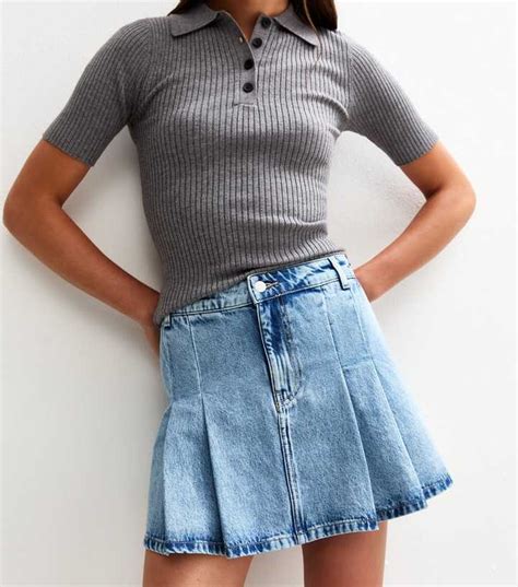 Blue Pleated Denim Mini Skirt New Look